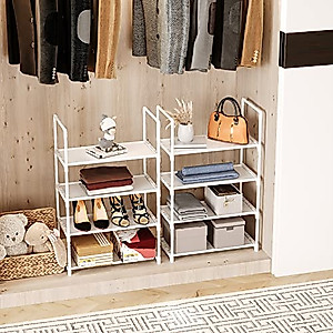 SHELAKET 4-Tier Stackable Small Shoe Rack, Expandable & Adjustable Shoe Shelf Storage Organizer for Entryway, Hallway and Closet (SAT-4W)