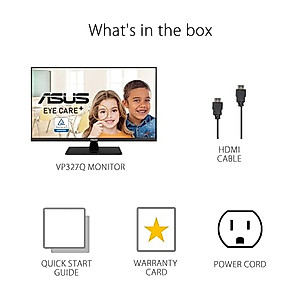 ASUS 31.5” 4K HDR Eye Care Monitor (VP327Q) – UHD (3840 x 2160), 99% sRGB, HDR-10, Adaptive-Sync, Speakers, DisplayPort, HDMI, Flicker Free, Blue Light Filter, VESA Mountable,Black