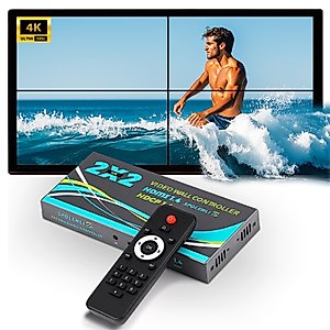 Spolehli 4K UHD Video Wall Controller 2x2, Video Wall Processor with 8 Splicing Modes Display @60hz, 180 Degree Rotate, Multi-Screen Splicing TV Wall Controller 1x2, 1x3, 1x4, 2x1, 3x1, 4x1