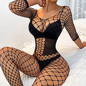 Women's Sexy Fishnet Bodystockings Seamless Fishnet Bodystocking Bodysuit Lingerie Corset Strench Slutty Babydoll Lingerie Black