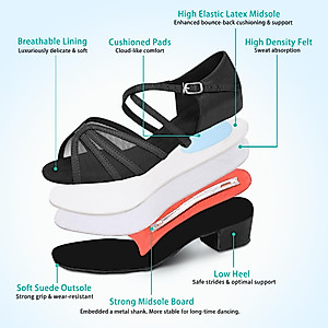 CLEECLI Low Heel Ballroom Dance Shoes Women Latin Salsa Practice Dancing Shoes 1.5 Inch Heel ZB14(7,Black)