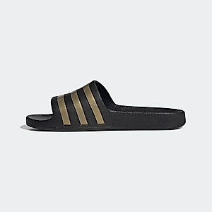 adidas unisex adult Adilette Aqua Slide Sandal, Core Black/Gold Metallic/Core Black, 11 Women Men US