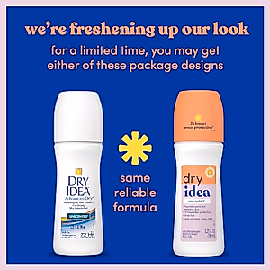 Dry Idea Roll-On Deodorant & Antiperspirant | 2X Longer Sweat Protection | 72-Hour Odor Protection | Unscented & Hypoallergenic for Sensitive Skin, 3.25 oz.
