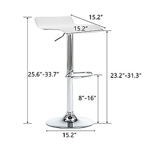 NOBPEINT Contemporary Chrome Air Lift Adjustable Swivel Bar Stool, Set of 2, White