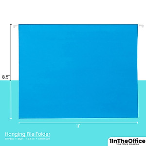 1InTheOffice Blue Letter Size Hanging File Folders with Tabs, 1/5 Cut, 11 pt, 50 Pack