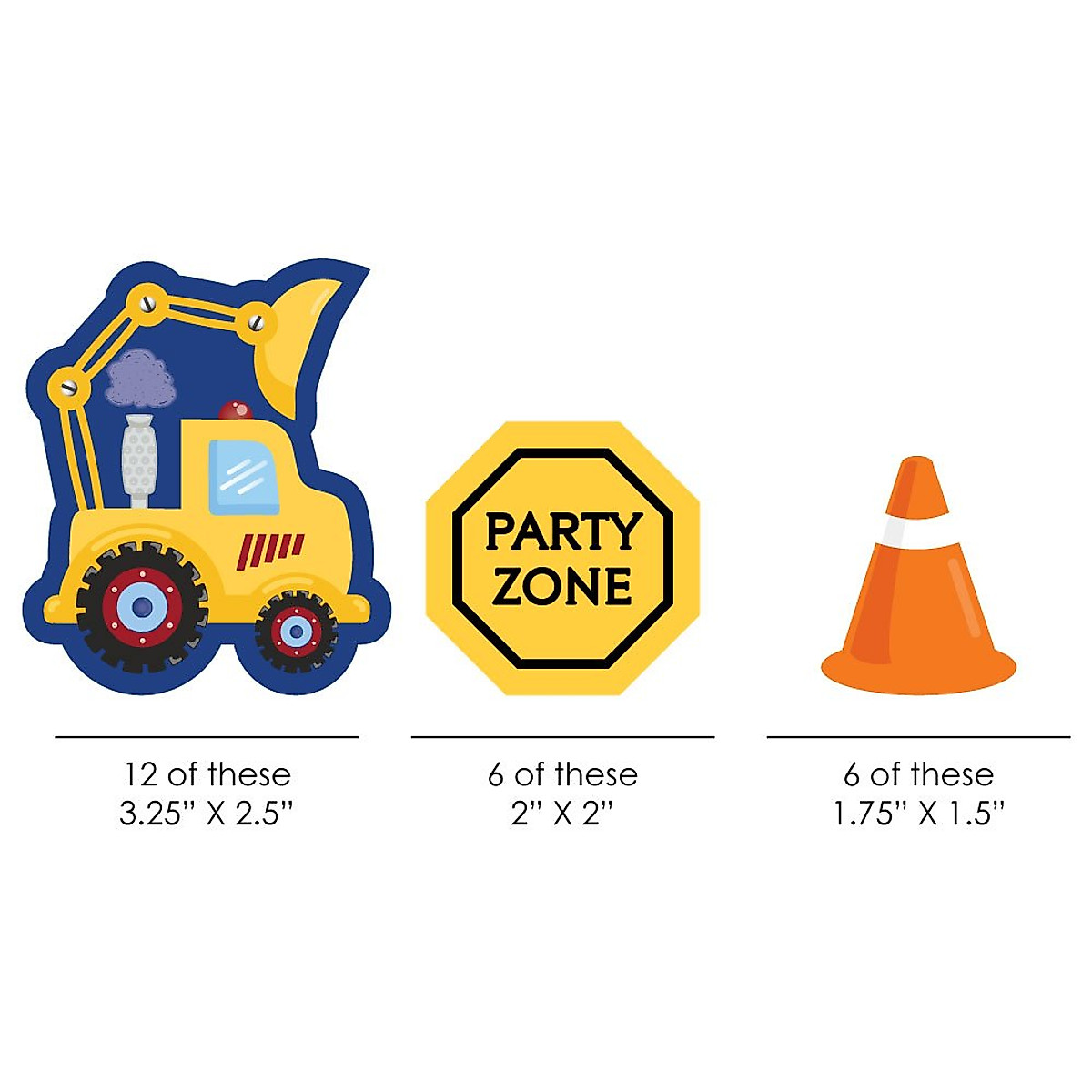 Construction Truck Paper Straw Decor - Baby Shower or Birthday Party Striped Decorative Straws - Set of 24