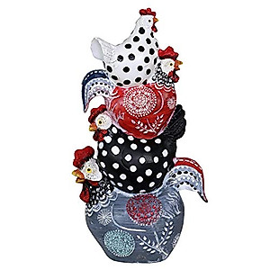 Exhart Stacked Hens Garden Statue, Durable Hand Painted Resin, Cute Farm Garden Décor, 7.5"x4"x12.5"