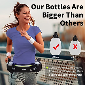 PYFK Upgraded Running Belt with Water Bottles, Hydration Belt for Men and Women, Water Bottle Holder Running Pouch Belt, Fanny Pack Fits 7 inches Phones, Waist pack for Running Hiking (Green)