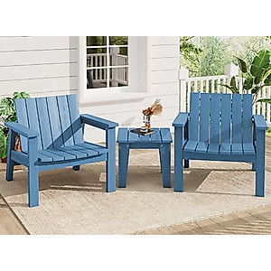 SERWALL Adirondack Chair Set with Side Table, HDPE Patio Bistro Set- Navy Blue