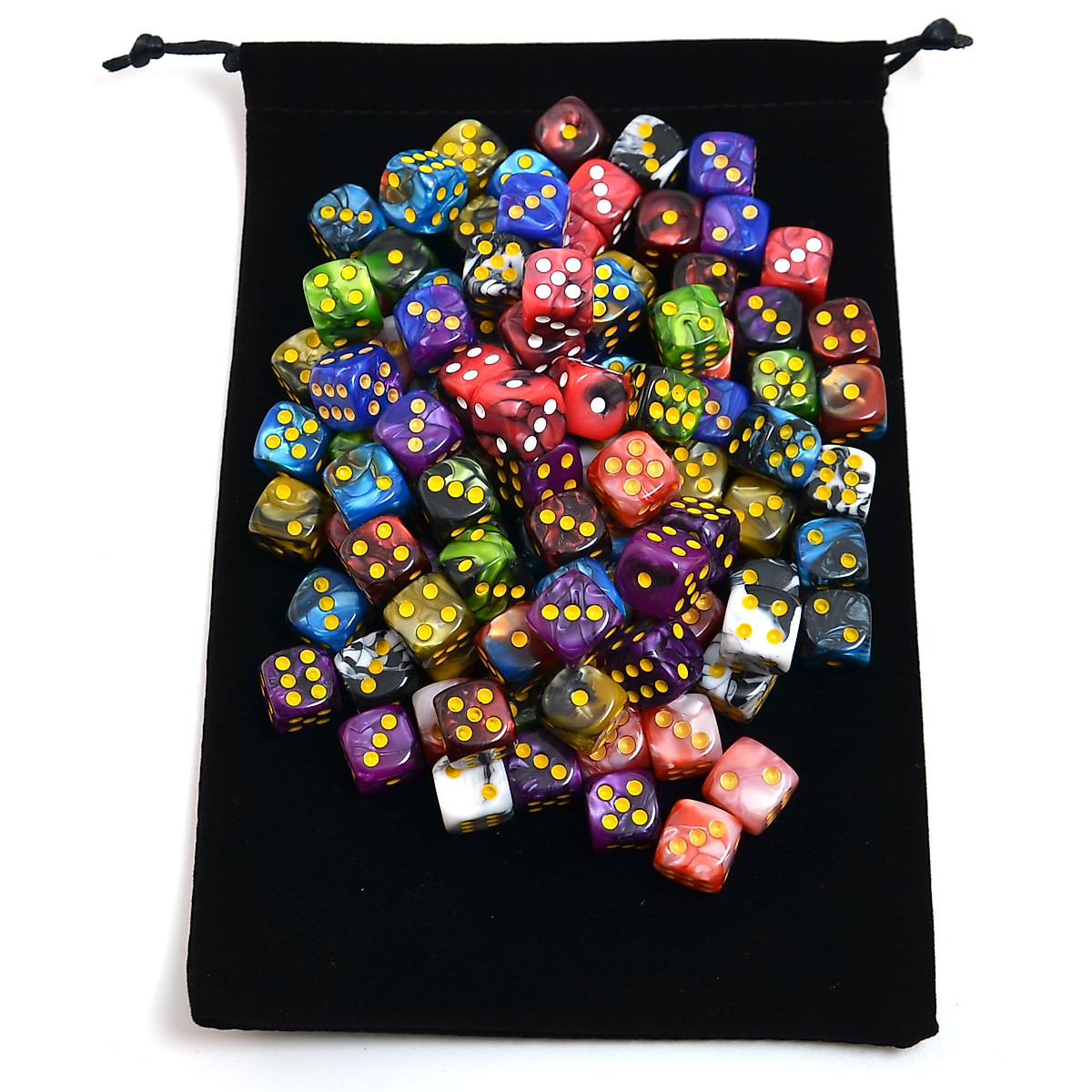 Smartdealspro 100-Pack Two Color Round Angle Six Sided Dice Die with Free Pouch for Tenzi, Farkle, Yahtzee, Bunco or Teaching Math (12mm)