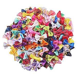 YAKA 60PCS (30 Paris) Cute Puppy Dog Small Bowknot Hair Bows with Rubber Bands Handmade Hair Accessories Bow Pet Grooming Products (60 Pcs,Cute Patterns) (Rubber Bands Style 1)