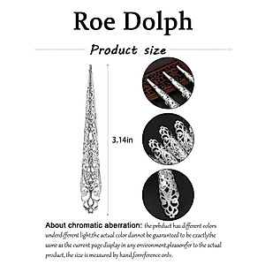Roe Dolph 10 Pcs Claw Rings for Women Halloween Gypsy Costume Finger Nails Hollowed Floral Finger Rings Gypsy Egyptian Rings Cosplay Fingertip Claws for Belly Dance Costume Accessories(Silver)