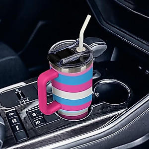 Transgender LGBT Flag 40 Oz Tumbler Insulated Stainless Steel Water Bottle Travel Mug Car Cup with Handle And Straw