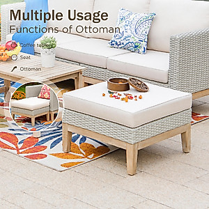 PHI VILLA Patio Conversation Set (Beige, 5 Pcs Set w/3-seat Sofa)