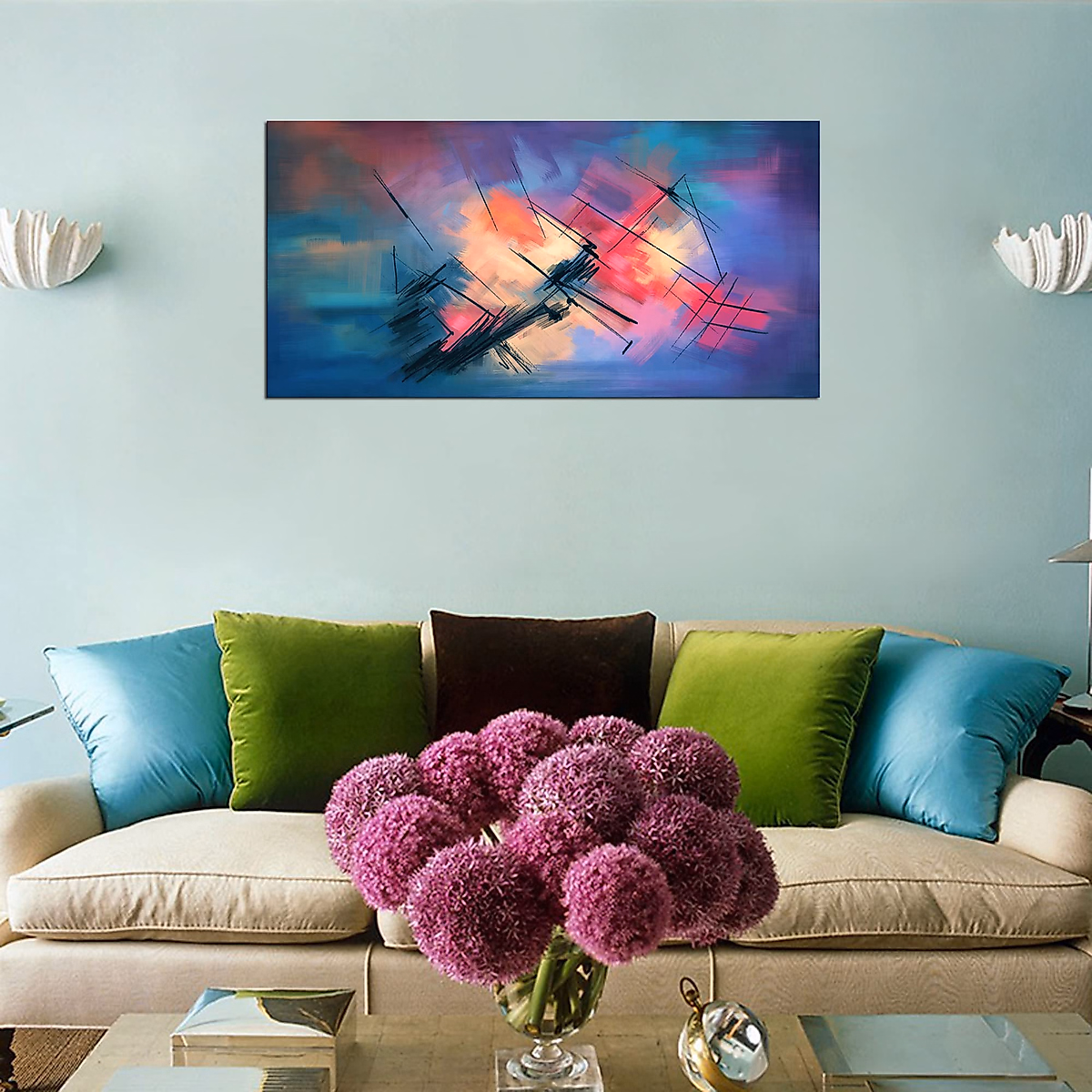 YYYYHPP YP0675 Canvas Wall Art Colorful abstract acrylic painting Wall Art Modern Art on Blue Background Picture Painting for Living Room Bedroom and Office Home Kitchen