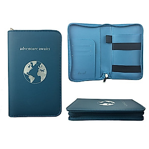 Phone Charging Passport Holder with Removable Fast Charging Power Bank that holds money, cards, phone, travel docs- RFID Blocking - Compatible with All Phones - Travel Accessories (Cerulean)