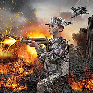 UNIH Army Costume for Kids, Boys Military Soldier Costume with Tactical Vest And Toy Accessories Gear, Halloween Costumes for Boys Kids 3-10 (L)