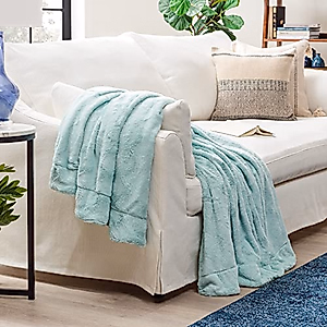 Chanasya Fuzzy Faux Fur Soft Wave Embossed Throw Blanket - Cozy and Warm Lightweight Reversible Sherpa for Couch, Home, Living Room, and Bedroom Décor (50x65 Inches) Turquoise