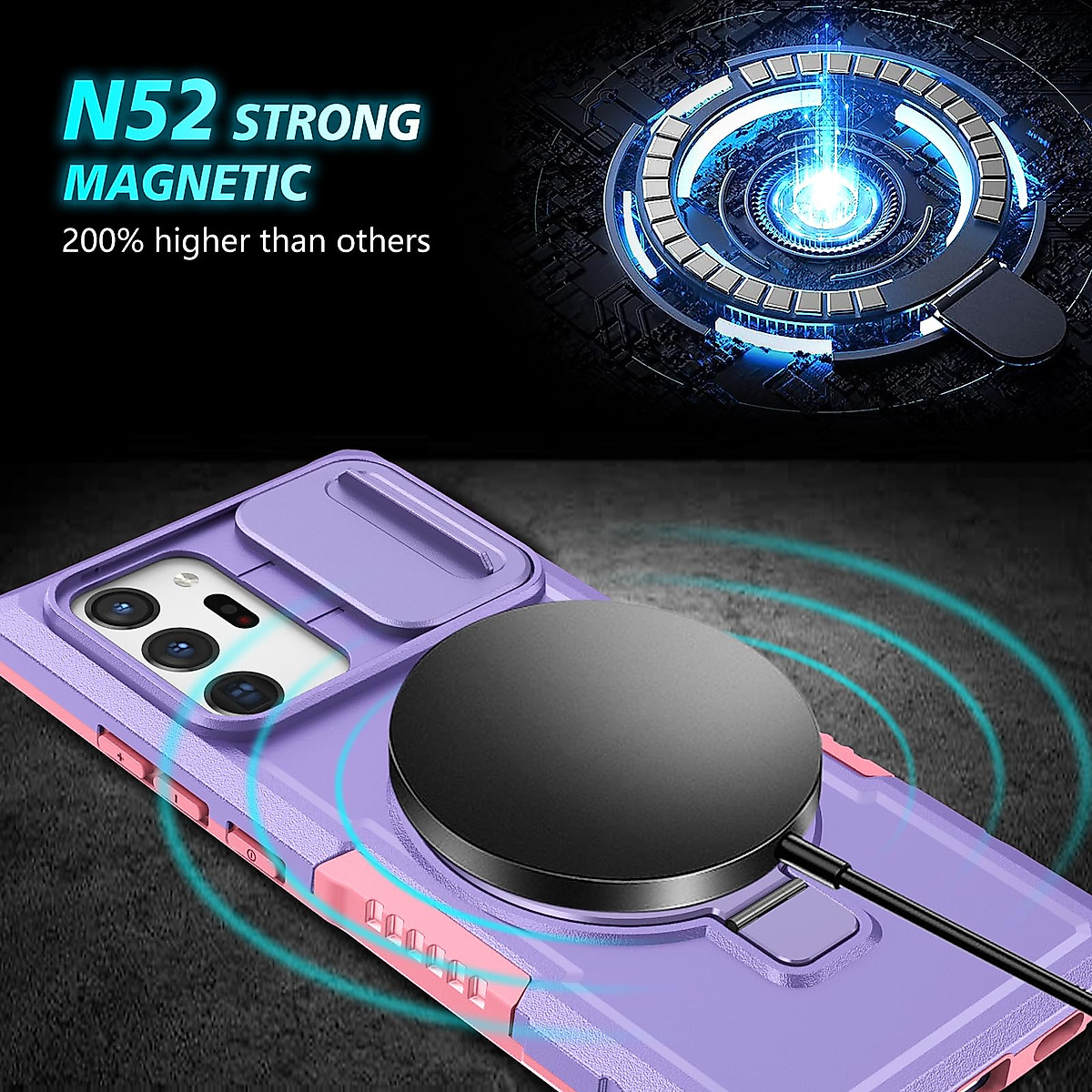 FRLMOOES Magnetic for Samsung Galaxy Note 20 Ultra Case Compatible with MagSafe & Wireless Charging Grade Drop Protection with Invisible Stand&Camera Protection,with Screen Protector Shockproof Purple