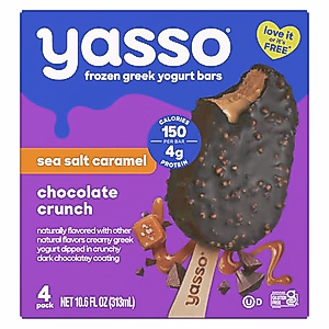 Yasso Frozen Greek Yogurt Bars Sea Salt Caramel Chocolate Crunch Bars 4 Count for a ridiculously creamy frozen snack made with the goodness of greek yogurt 2.65fl oz
