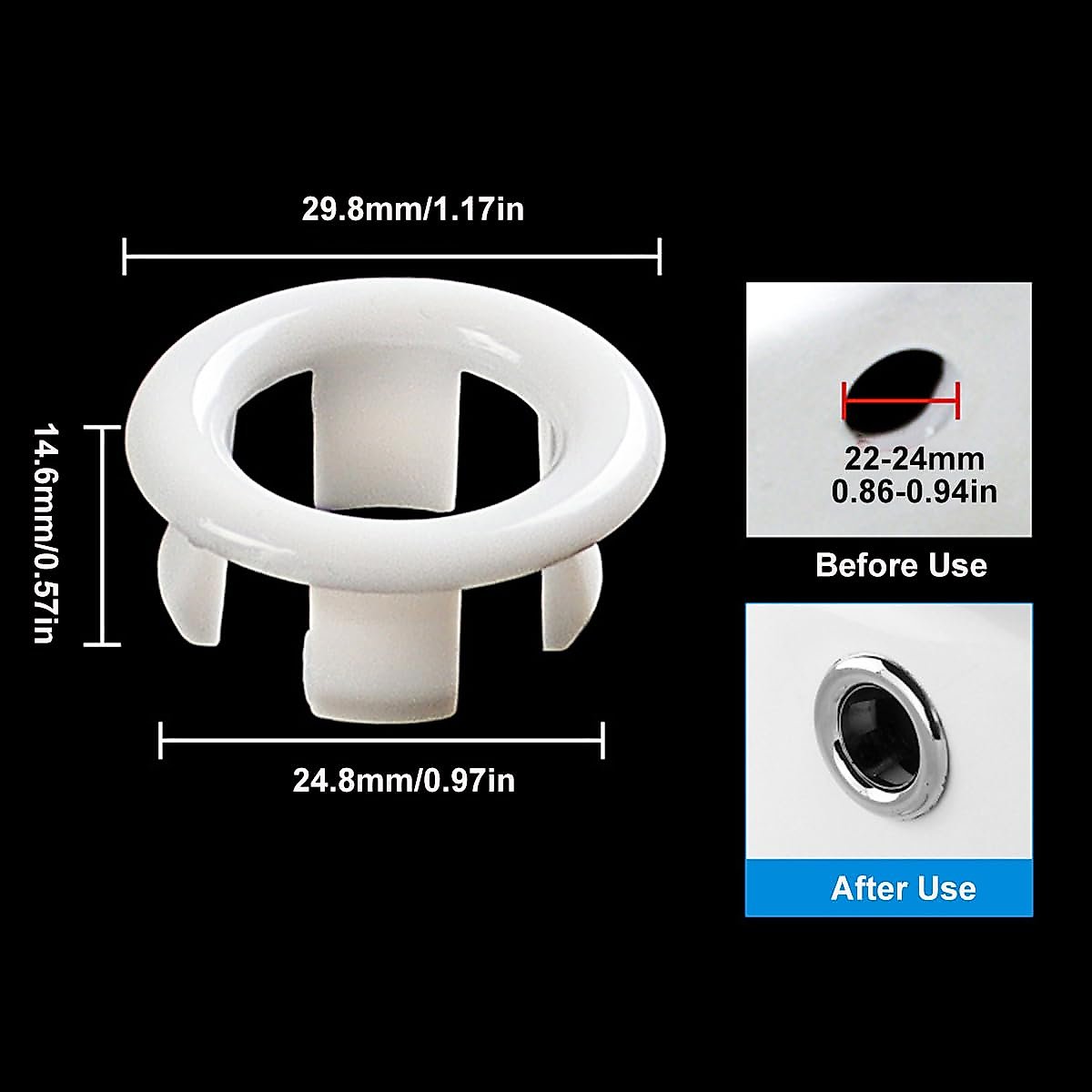 4-Pack Sink Circular Overflow Hollow Ring,Overflow Drain Cover,Kitchen Bathroom Sink Hole Round Basin Cover,Bath Sink Hole Overflow Drain Cap Insert in Hole Spares (White)