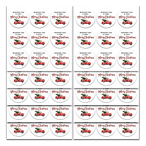Mobiusea Creation Merry Christmas Stickers | Envelope Seals | 1.4 inch | Red Truck Labels | Waterproof | 90-Pack for Christmas Gifts, Holiday Stickers for Envelopes, Holiday Cards