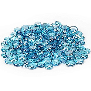 [18 Pound] Fire Glass Beads Fireglass Drops for Gas Fire Pit Fireplace Azure Blue Luster Reflective Decorative Glass Gems Rocks Pebbles Stone for Vase Fillers Fish Tank Aquarium Decoration (Azure)
