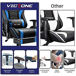 VICTONE Gaming Chair with Footrest Racing Style Computer Chair Video PC Game Chair Large Heavy Duty Ergonomic Computer Office Chair with 3D Adjustable Armrest and Headrest (Blue)