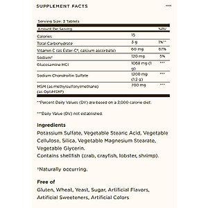 Solgar Extra Strength Glucosamine Chondroitin MSM w/ Ester-C, - Promotes Healthy Joints, Supports Comfortable Movement & Collagen Formation - 180 Count (Pack of 1)