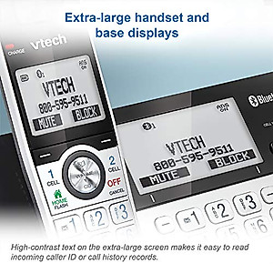 VTech IS8151-4 Super Long Range 4 Handset Cordless Phone for Home with Answering Machine, 2300 ft Range, Call Blocking, Bluetooth, Headset Jack, Power Backup, Expandable to 12 HS, Silver/Black