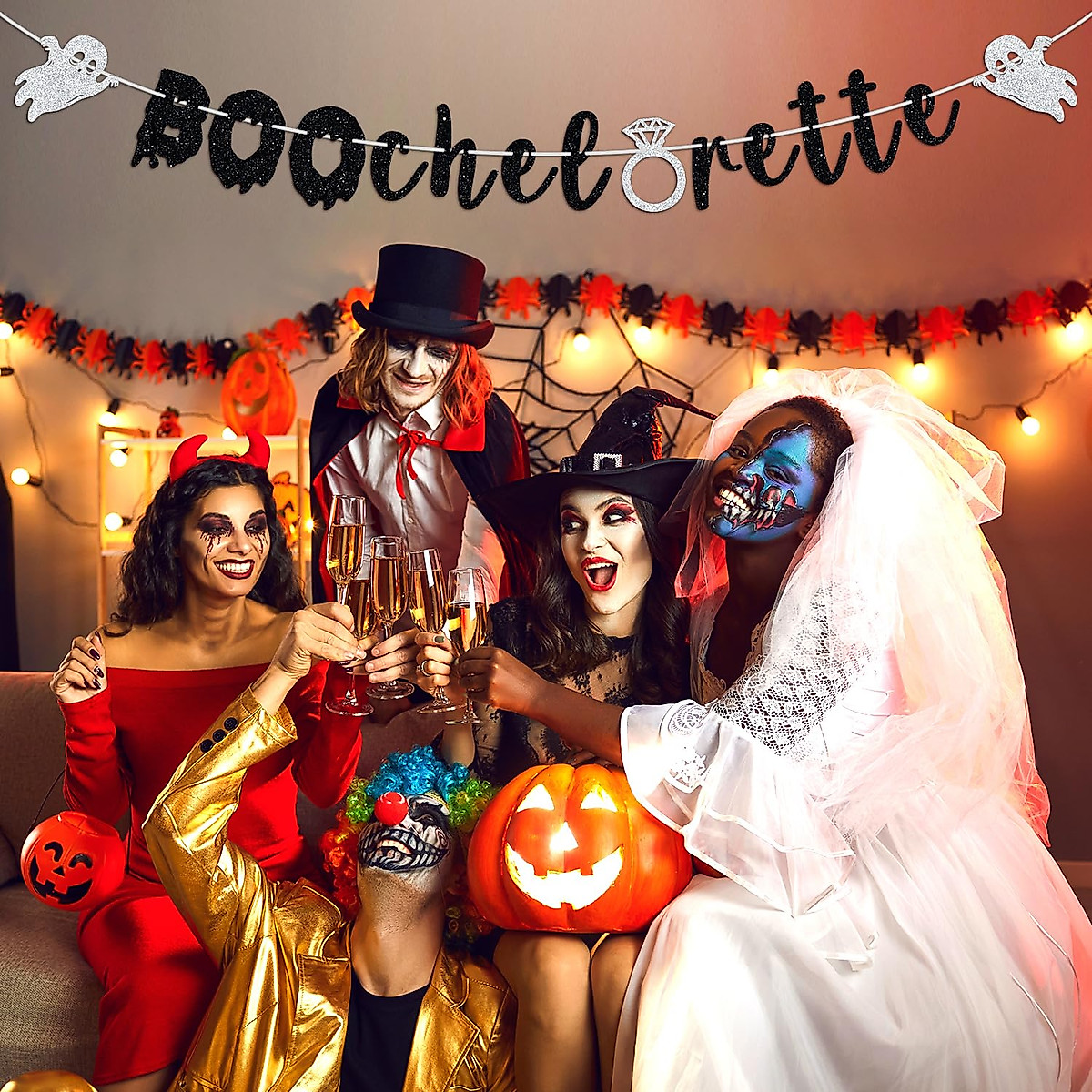 Halloween Boocheloretee Banner,She Found Her Boo, Ghost Garland Spooky October Bachelorette Bridal Shower Wedding Party Decorations Supplies, Black Glitter