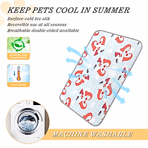 Washable Dog Cooling Mat Plaid Gnome Summer Cats Sleeping Mat Square Stripeson Blue Dog Bed Mats 23.6 * 38.6inch Pet Ice Silk Sleep Kennel Pad Animal Sleep Bed for Home Outdoor Travel