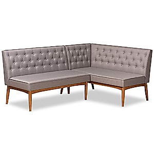 Baxton Studio Riordan Mid-Century Modern Grey Fabric Upholstered and Walnut Brown Finished Wood 2-Piece Dining Nook Banquette Set