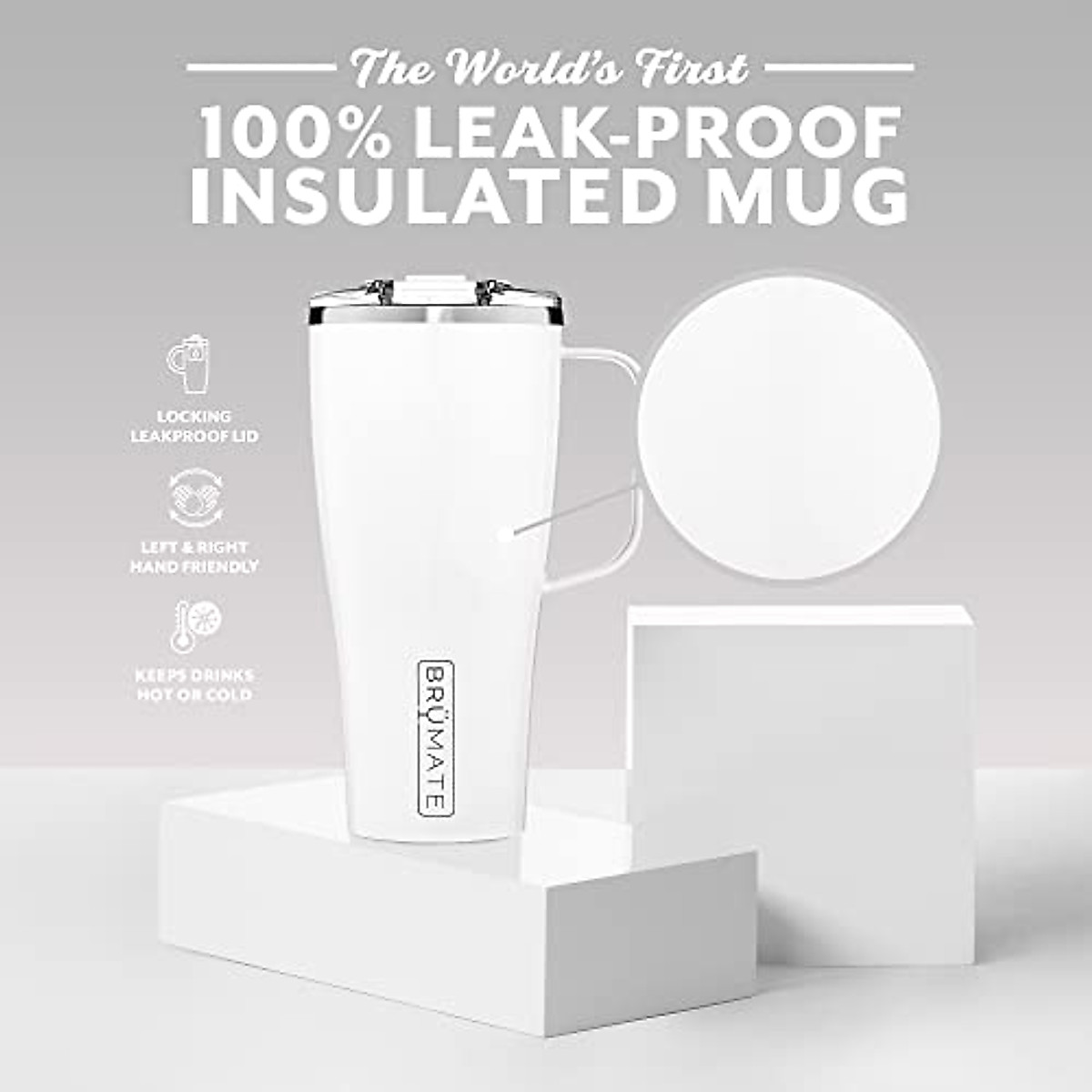 BrüMate Toddy XL - 32oz 100% Leak Proof Insulated Coffee Mug with Handle & Lid - Stainless Steel Coffee Travel Mug - Double Walled Coffee Cup (Ice White)