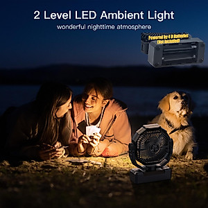 FRIZCOL Battery Operated Fan [200H Max], 2 IN 1 D-Cell Battery & USB Powered Fan, Portable Camping Fan with 4 Speeds, Light, Timer, Remote for Outdoor Tent, Travel, Picnic, Office, Bedroom - Black