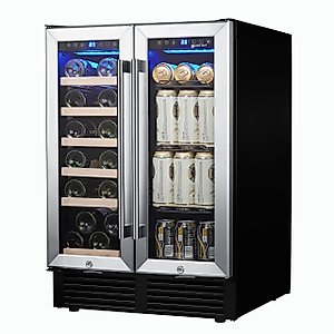 Anwick 24" Wine Cabinet Refrigerator Dual Zone Built-in or Freestanding Refrigerator Home Built-in Wine Cabinet with Stainless Steel Tempered Glass Door and Temperature Memory