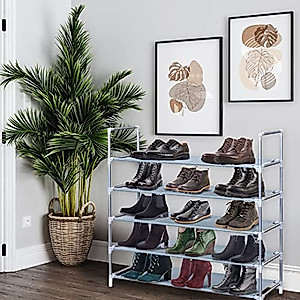Halter 5 Tier Shoe Rack Organizer, Space Saving, Easy Storage Shoe Organizer Stand for Closets, Entryways and Bedrooms- Grey
