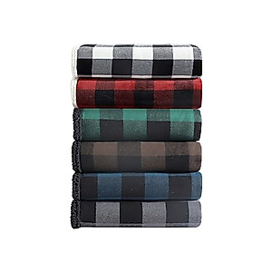Eddie Bauer - Throw Blanket, Reversible Sherpa Flannel Bedding, Buffalo Plaid Home Decor for All Seasons (Green/Black, Throw)