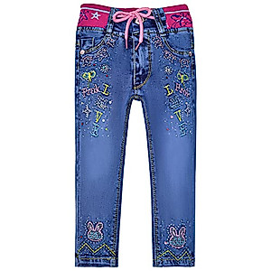 Peacolate 12Months - 5Years Kids Baby Little Girls Skinny Jeans Hot Sticky Rhinestones Embroidered Denim Pants Leggings Trousers(Bunny,12-18 Months)