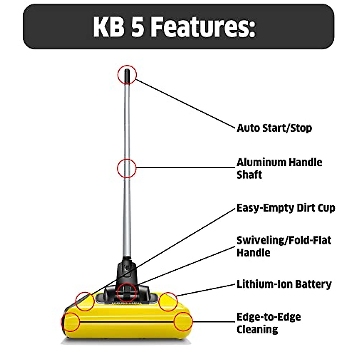 Karcher KB 5 Lightweight Multi-Surface Cordless Electric Floor Sweeper Broom - Ideal for Fur, Hair, Dirt, & Debris - 8.25" Cleaning Width, 30 Minute Runtime