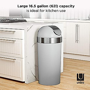 Umbra Venti Swing-Top 16.5-Gallon Kitchen Trash Lid– Large, 35-inch Tall Garbage Can for Indoor, Outdoor or Commercial Use, Grey