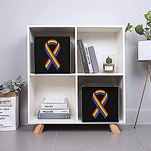 Gay Pride LGBT Awareness Ribbon Collapsible Storage Bins Basics Folding Fabric Storage Cubes Organizer Boxes with Handles