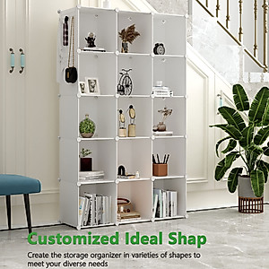 C&AHOME Cube Storage Organizer, 16-Cube Shelves Units, Closet Cabinet, DIY Plastic Modular Book Shelf, Ideal for Bedroom, Living Room, Office, 48.4" L x 12.4" W x 48.4" H Milky UPCS16M