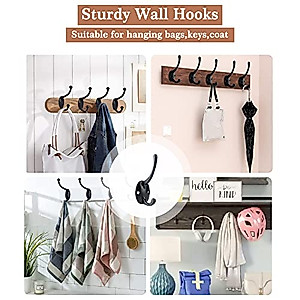 Kruodop 13 Pack Wall Hooks Wall Mounted Coat Hooks for Hanging Heavy Duty, Black Towel Hooks, Metal Double Coat Hanger with Screws Cup Retro for Coats, Handbags, Towels, Hat, Backpack