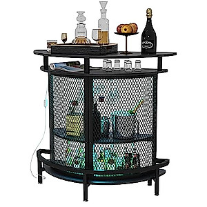 kepptory 43 Inches High Top Bar Table with RGB Smart Light, 4-Tiers Home Bar Cabinet with Footrest & Storage Shelves & Glasses Holder & Anti-Dump Metal Bar, Wine Cabinet for Home Kitchen Patio