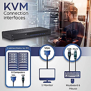 TRENDnet 8-Port USB/PS2 Rack Mount KVM Switch, TK-803R, VGA & USB Connection, Supports USB & PS/2 Connections, Device Monitoring, Auto Scan, Audible Feedback, Control up to 8 Computers/Servers