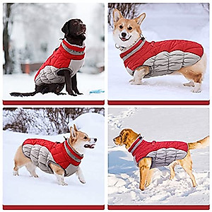 FUAMEY Dog Coat,Warm Dog Jacket Winter Coat Paded Dog Fleece Vest Reflective Dog Cold Weather Coats with Built in Harness Waterproof Windproof Dog Snow Jacket Clothes with Zipper Red Small