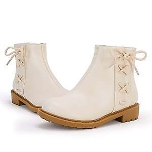 Coutgo Girls Tie Knot Ankle Boots Kids Side Zipper Chunky Low Heel Faux Leather Dress Booties