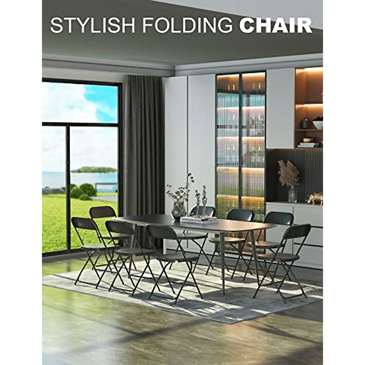 Nazhura Foldable Folding Chairs Plastic Outdoor/Indoor 650LB Weight Limit (Black, 6 Pack)