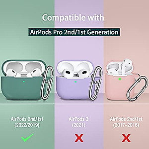R-fun AirPods Pro 2nd/1st Generation Case Cover with Keychain, Full Protective Silicone Skin Accessories for Women Men with Apple AirPods Pro 2022/2019 Charging Case,Front LED Visible-Pine Green